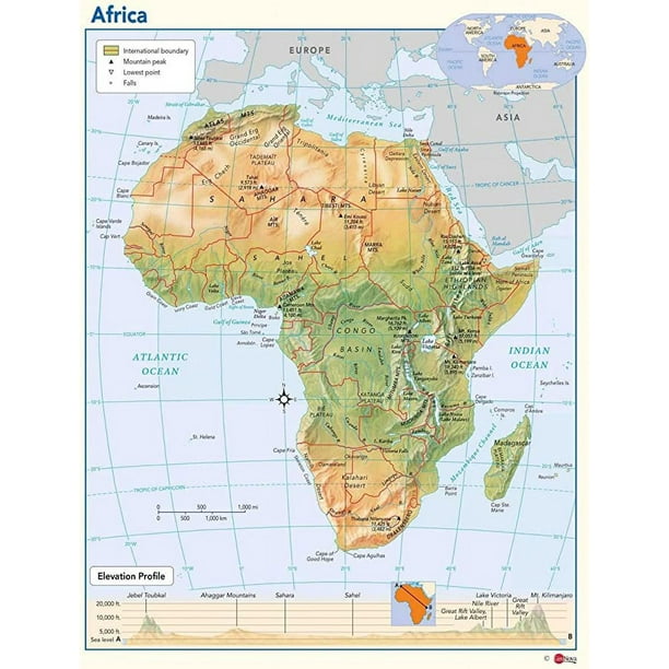 Iconic Arts Laminated 24x29 Poster: Physical Map - Africa Physical Wall ...