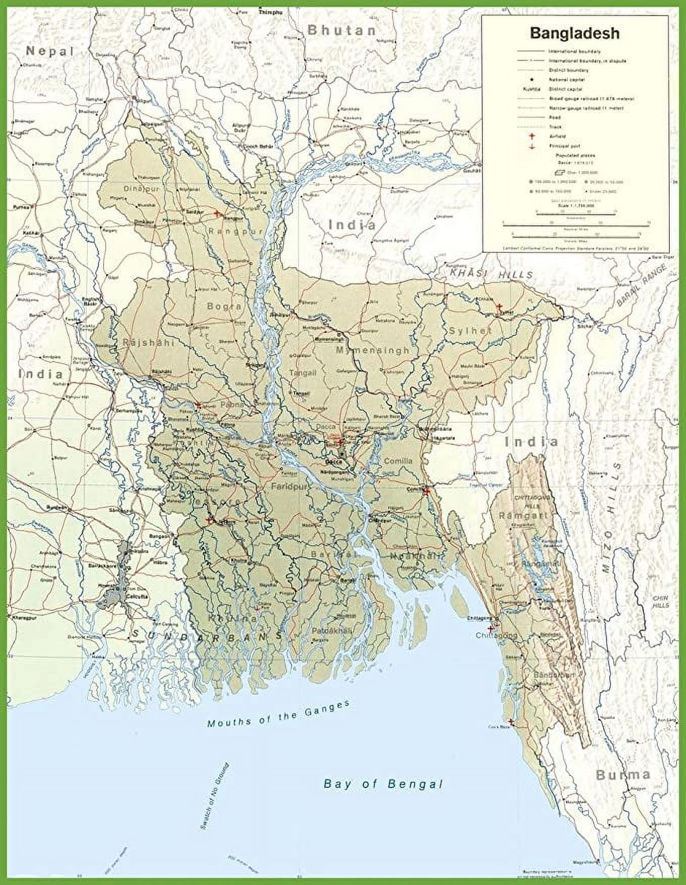 Iconic Arts Laminated 24x30 Poster: Road map of Bangladesh - Walmart.com