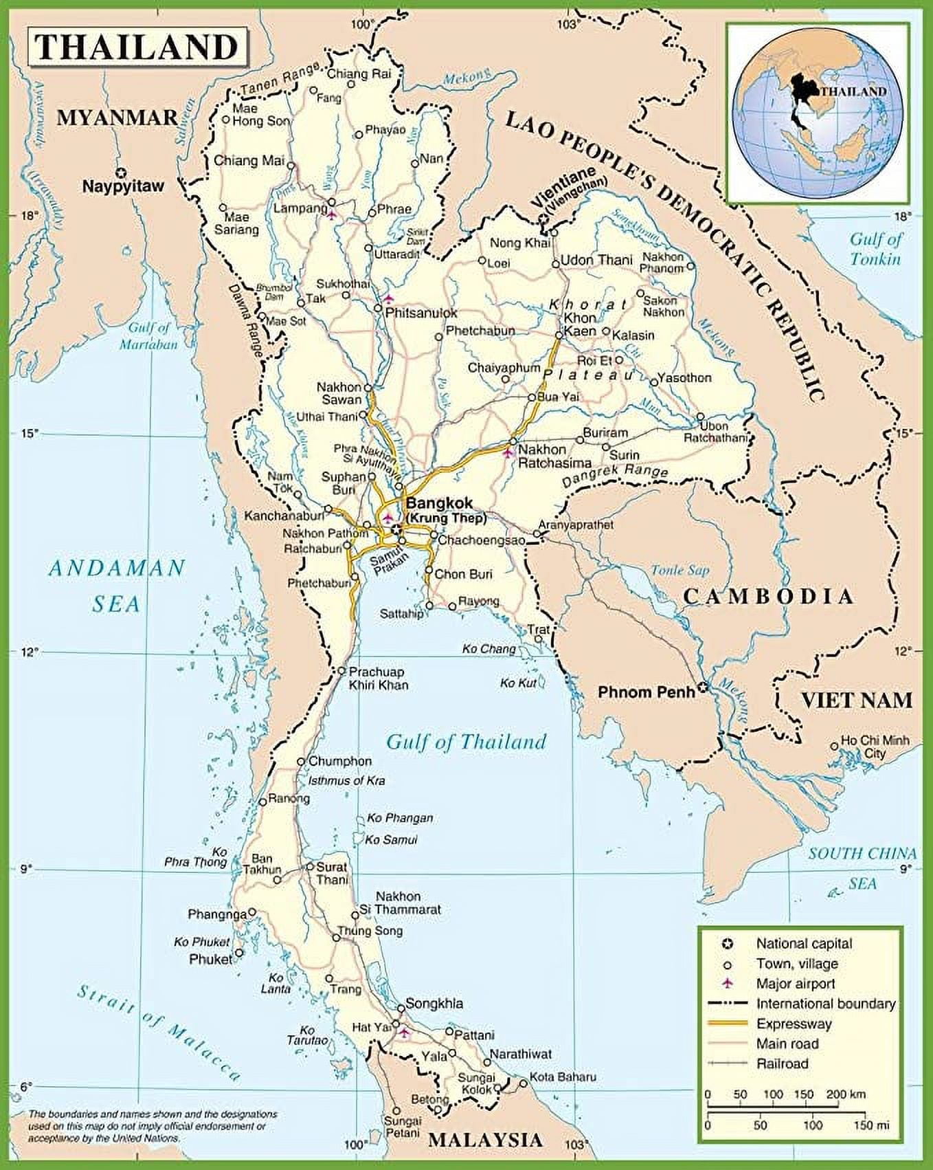 Iconic Arts Laminated 24x30 Poster: Thailand Road map - Walmart.com