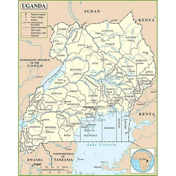 Iconic Arts Laminated 24x30 Poster: Uganda Political map - Walmart.com
