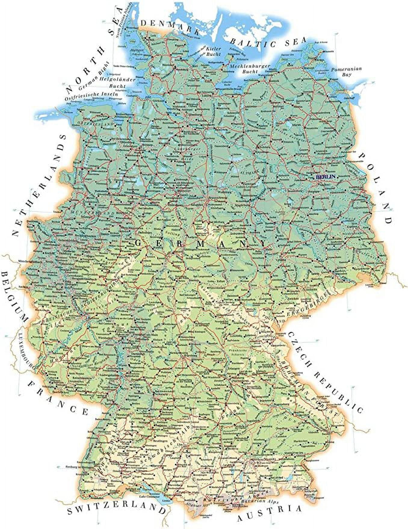 Iconic Arts Laminated 24x31 Poster: Large Detailed Road map of Germany ...