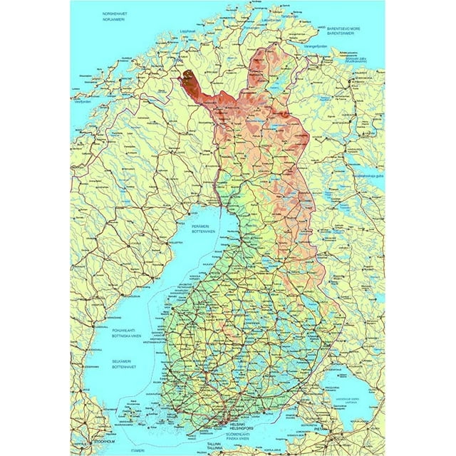 Iconic Arts Laminated 24x34 Poster: Road Map - and Physical map of ...