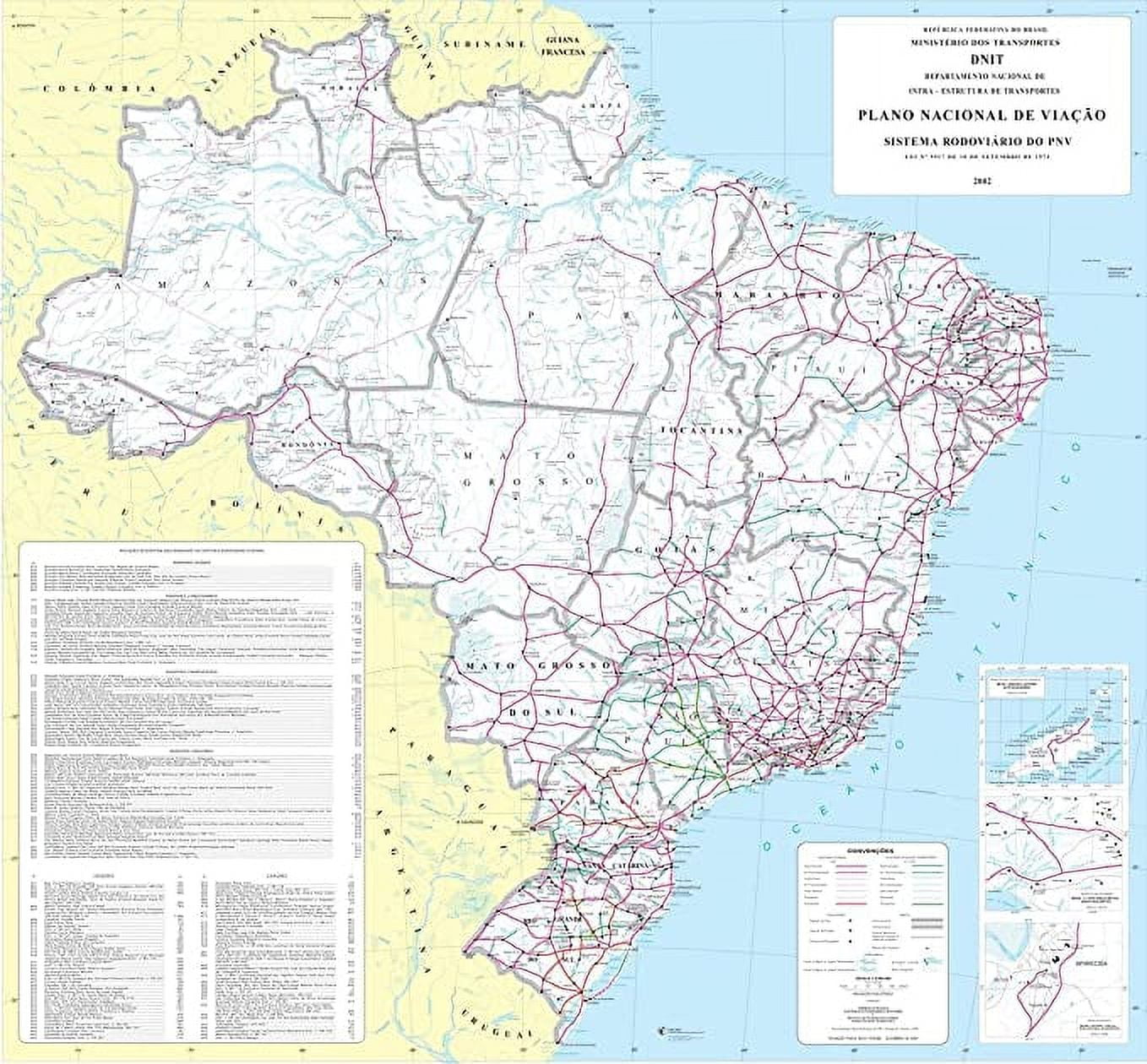 Iconic Arts Laminated 25x24 Poster: Large Detailed Road map of Brazil ...