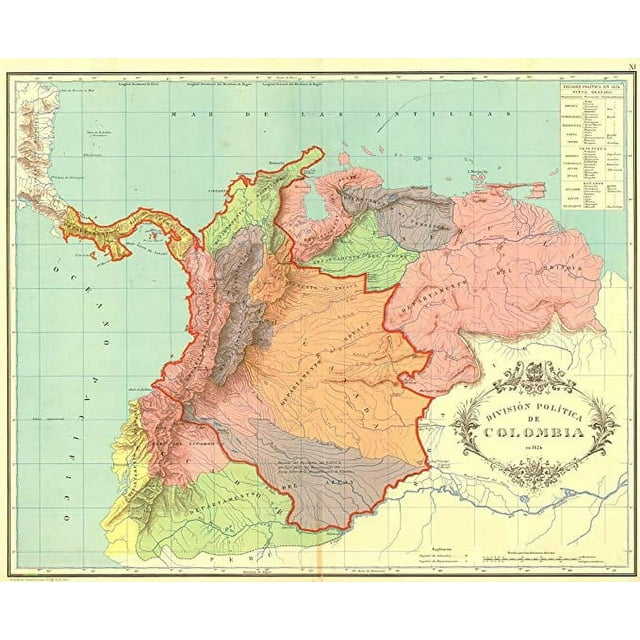 Iconic Arts Laminated 29x24 Poster: Gran Colombia map - Walmart.com