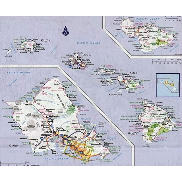 Iconic Arts Laminated 29x24 Poster: Large Detailed Road map of Hawaii ...