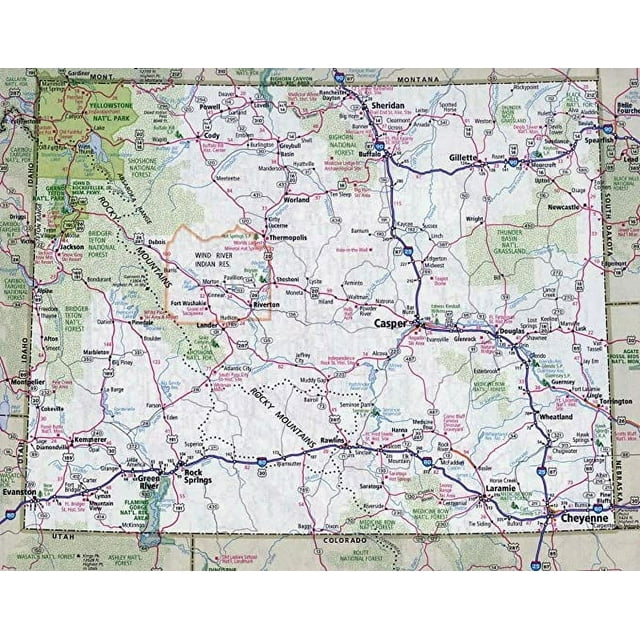 Iconic Arts Road Map of Wyoming Laminated 30" x 24" Poster - Walmart.com