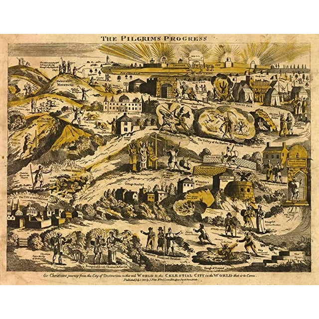 Iconic Arts Laminated 30x24 Poster: Thematic Map - The Pilgrim Progress ...