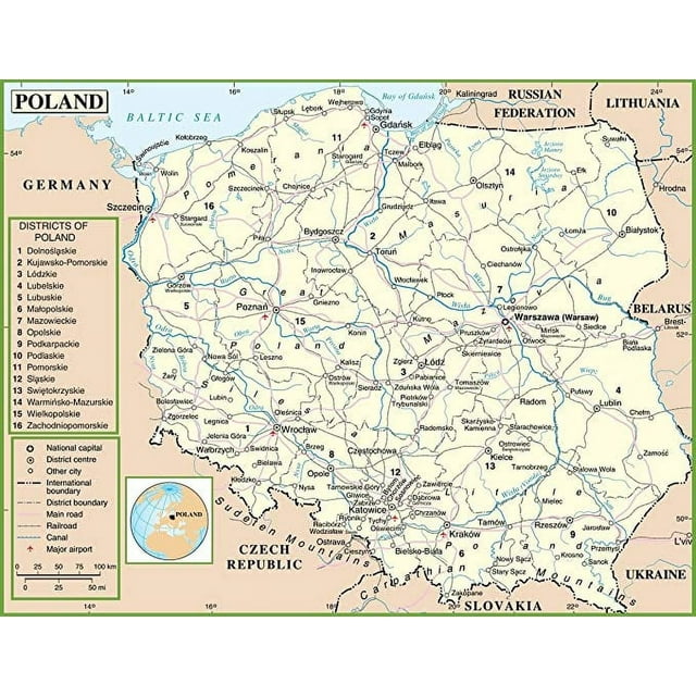 Iconic Arts Laminated 31x24 Poster: Poland Political map - Walmart.com