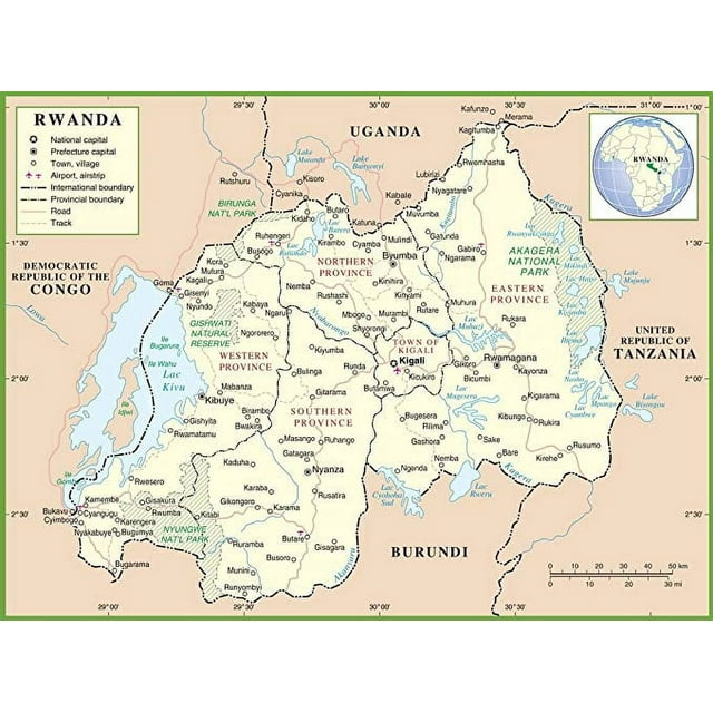 Iconic Arts Laminated 32x24 Poster: Rwanda Political map - Walmart.com