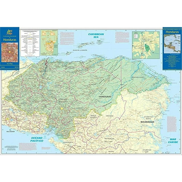 Iconic Arts Laminated 34x24 Poster: Large Detailed Road map of Honduras ...