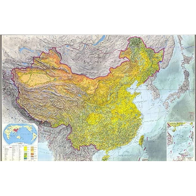 Iconic Arts Laminated 37x24 Poster: Topographic map of China 1984 ...