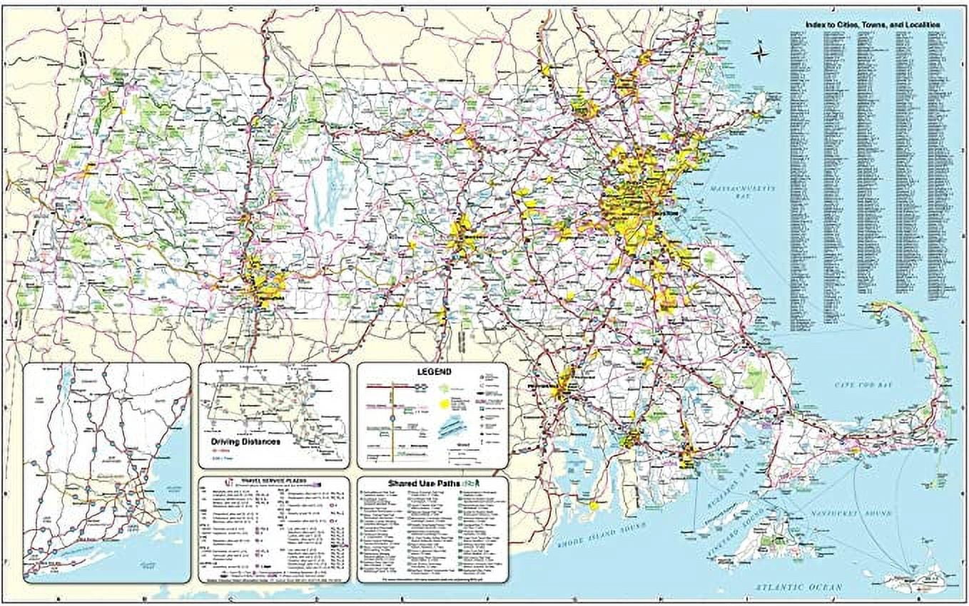 Iconic Arts Laminated 38x24 Poster: Road Map - Official Massachusetts ...
