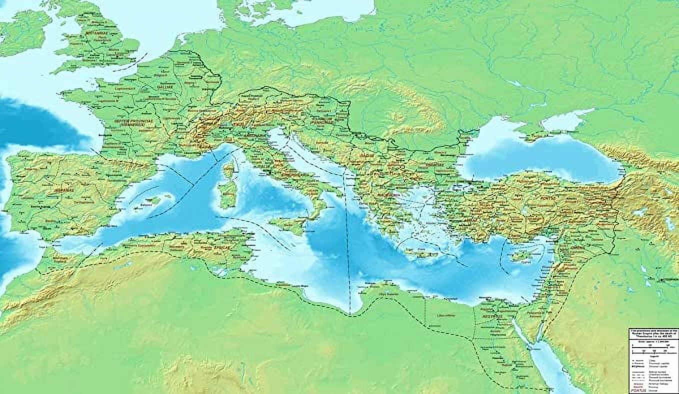 Iconic Arts Laminated 41x24 Poster: Physical Map - Mediterranean Map ...