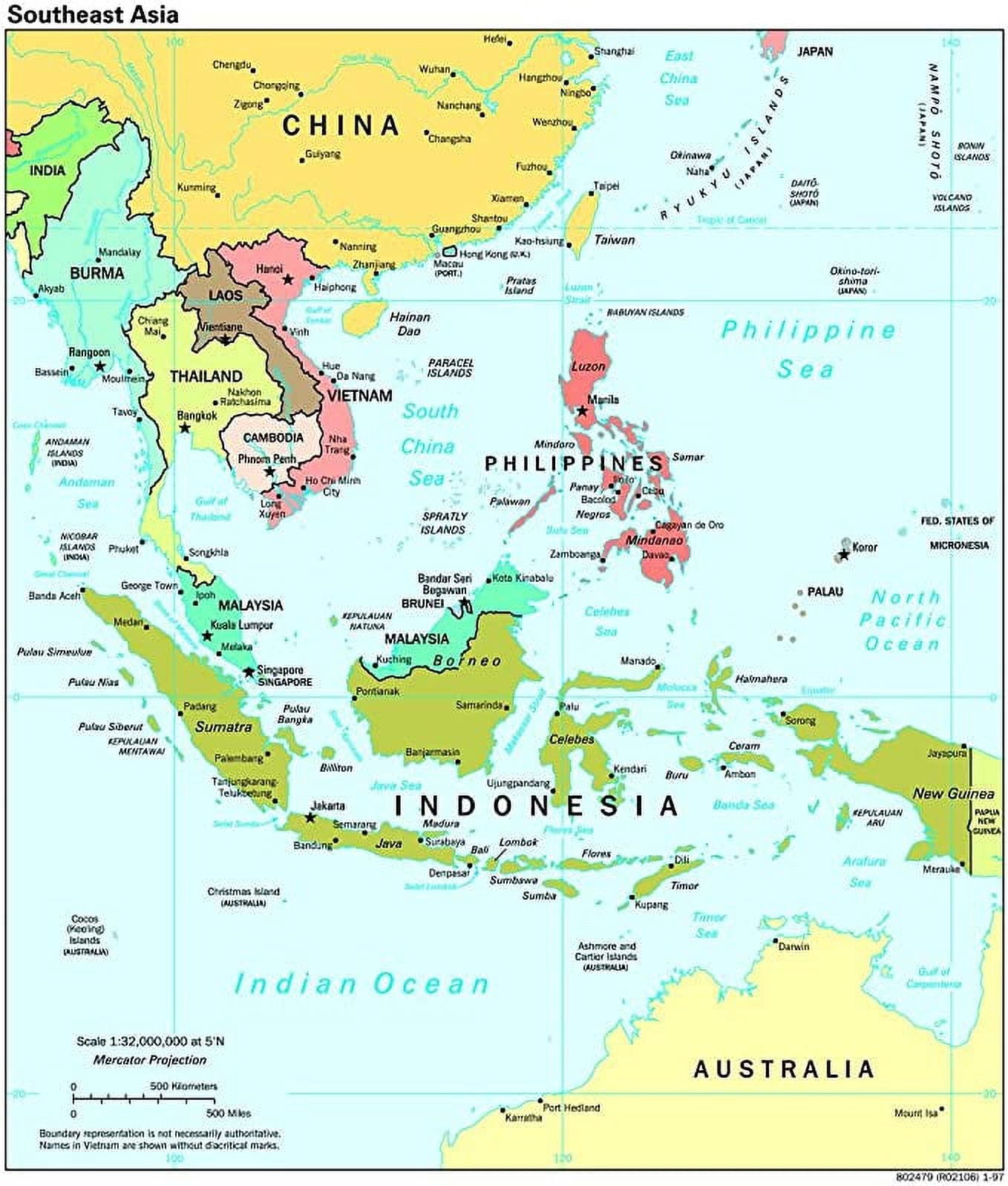 Iconic Arts Large Scale Political map of Southeast Asia with Capitals ...