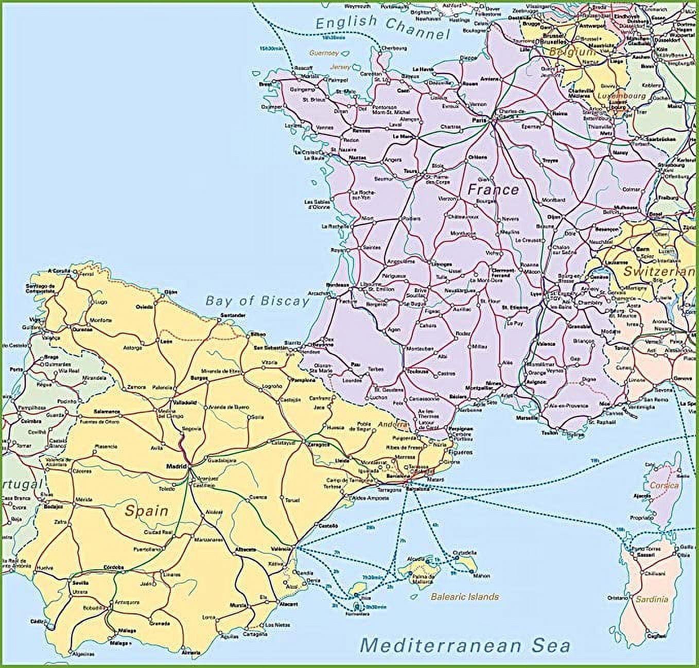 Iconic Arts Map of Spain And France Laminated 25" x 24" Poster ...