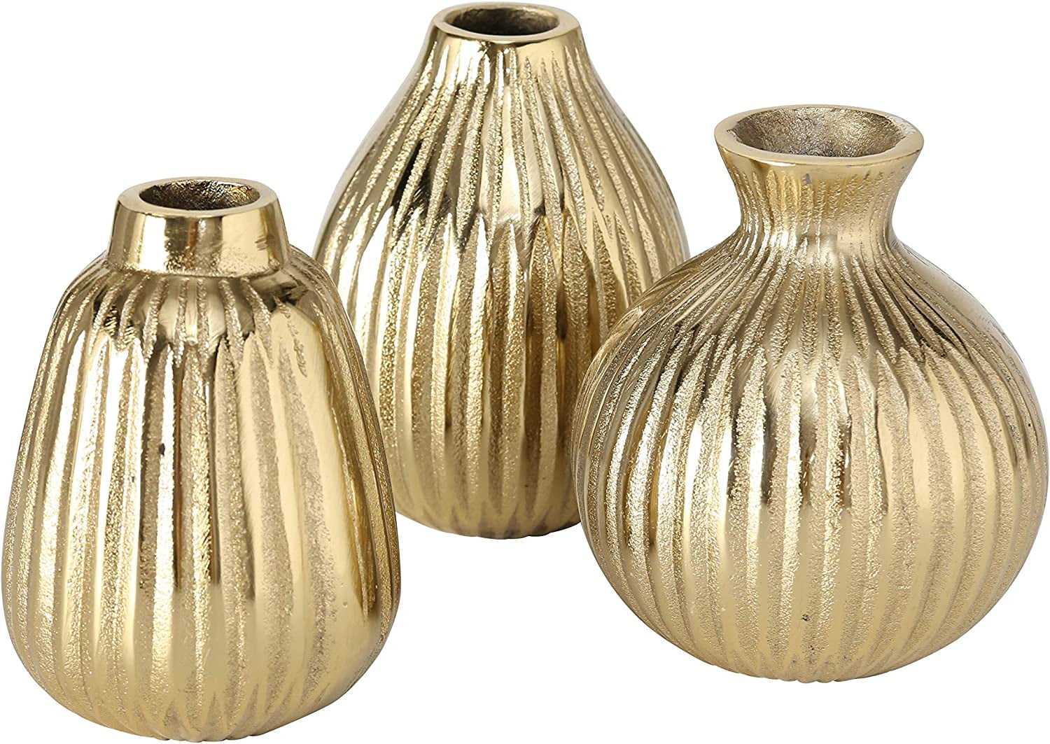 WHW Scandi Vases, Set of 3, 4.75 H Inches, Ribbed, Gold Finished ...