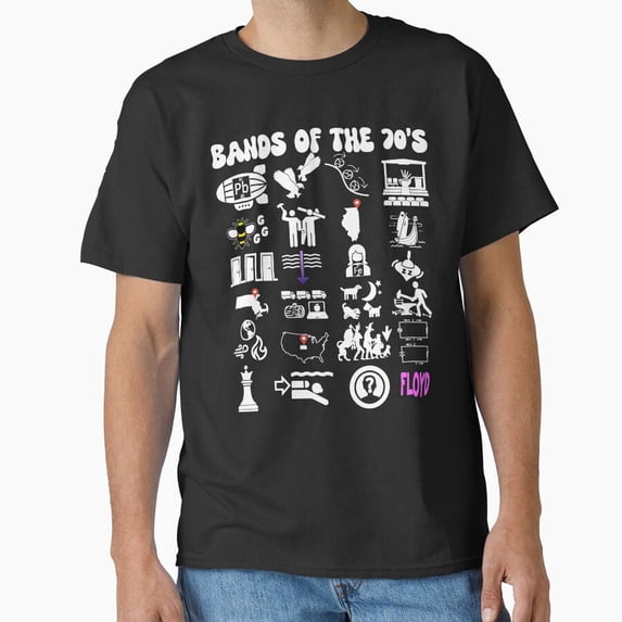 Iconic Bands Of The Seventies Nerdy White Text Humor T-Shirt - Walmart.com
