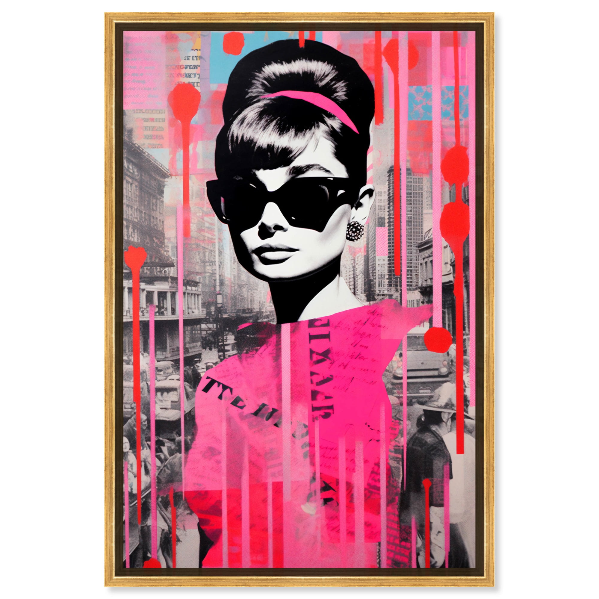 Iconic Collage Style Canvas Retro Art Prints by Art Remedy, Gold Frame ...