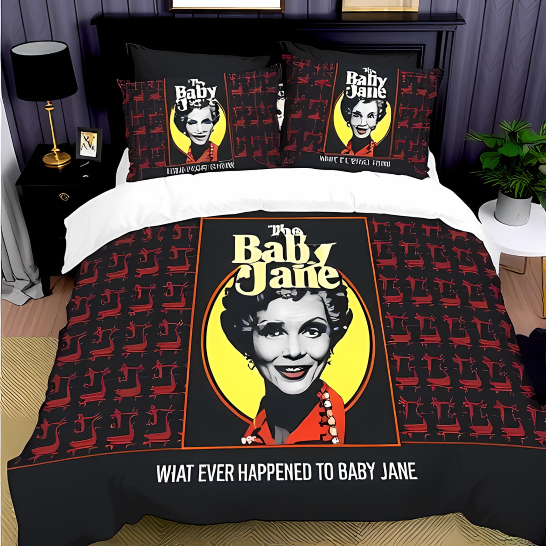 Iconic Comforter Set Black & Red Bedding with Graphic Portrait ...