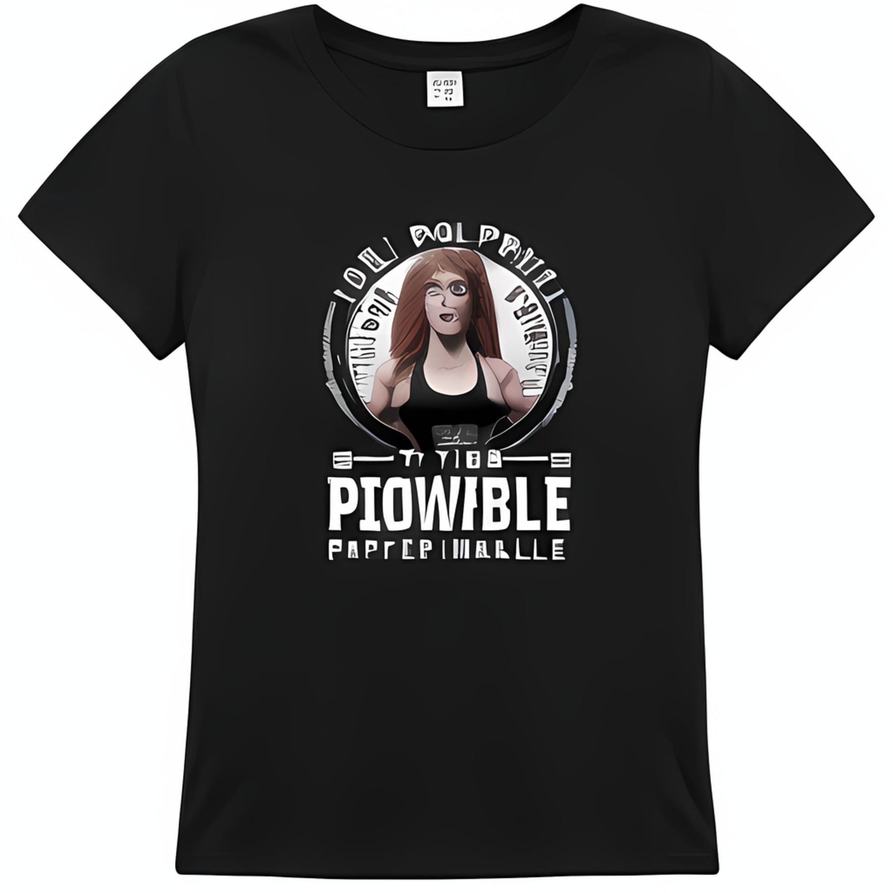Iconic Female Wrestler Photo Realistic Black T-Shirt Unique Design with ...