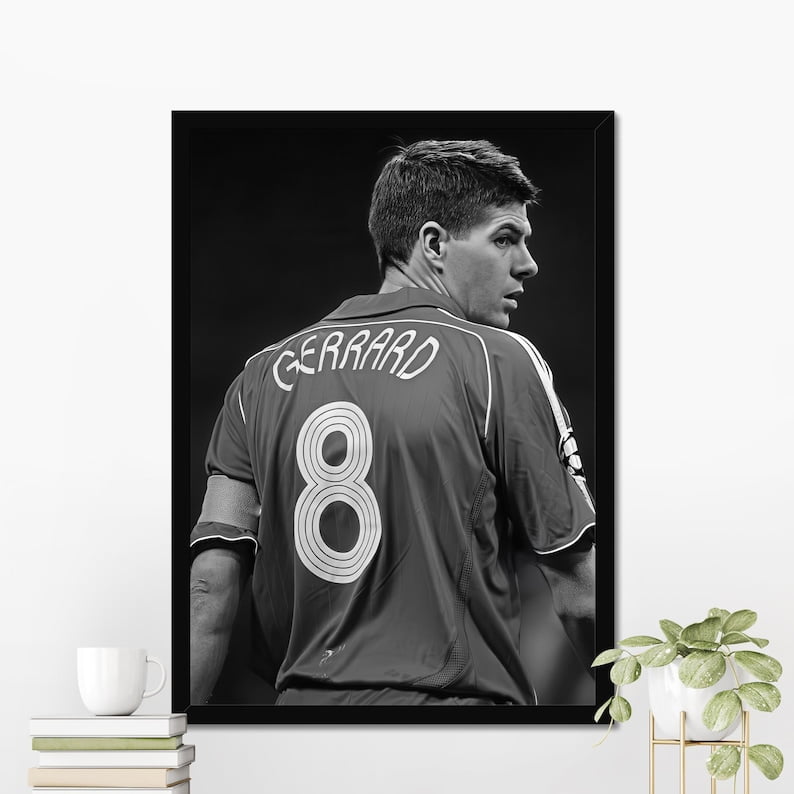 Iconic Football Moment Wall Art Steven Gerrard Legendary Action Black ...