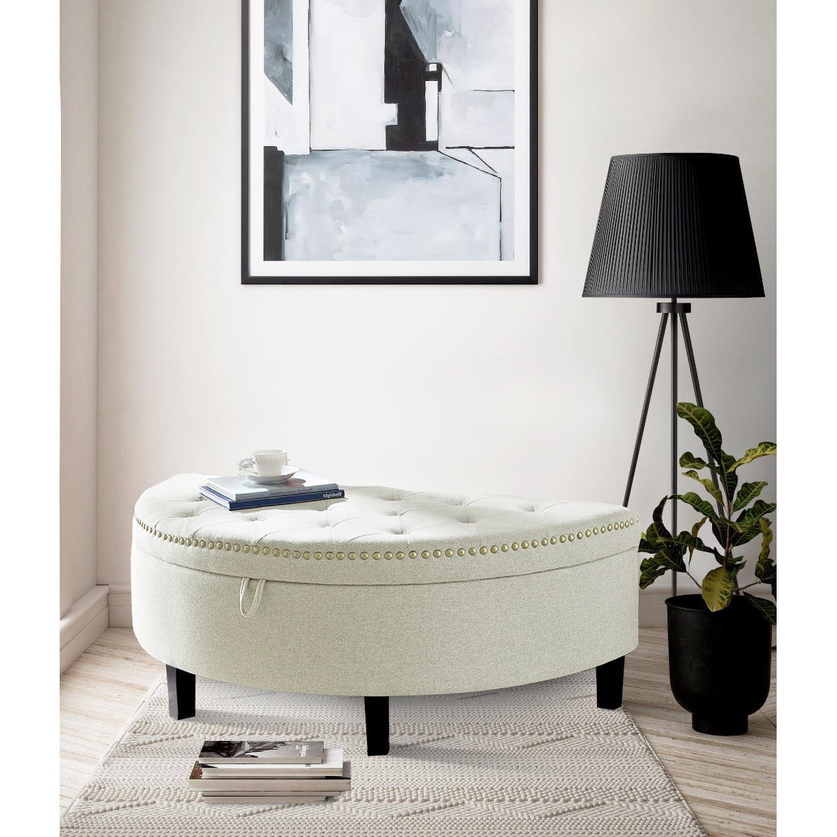 Iconic Home Sarah Linen Modern Contemporary Button Tufted Gold Nailhead ...