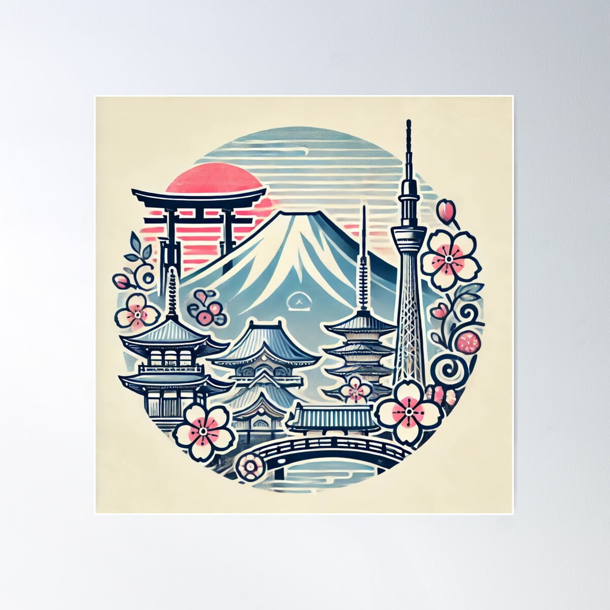 Iconic Japanese Culture Design – Mount Fuji, Tokyo Skytree & Cherry ...