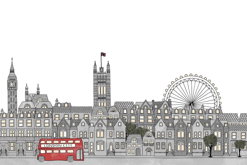 Iconic London England Skyline Illustration Cool Wall Art Print Poster ...