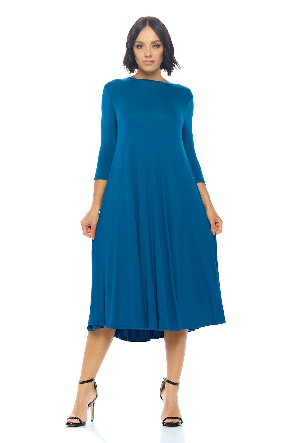 Iconic Luxe Women's A-Line Swing Trapeze Midi Dress Dark Teal Medium ...
