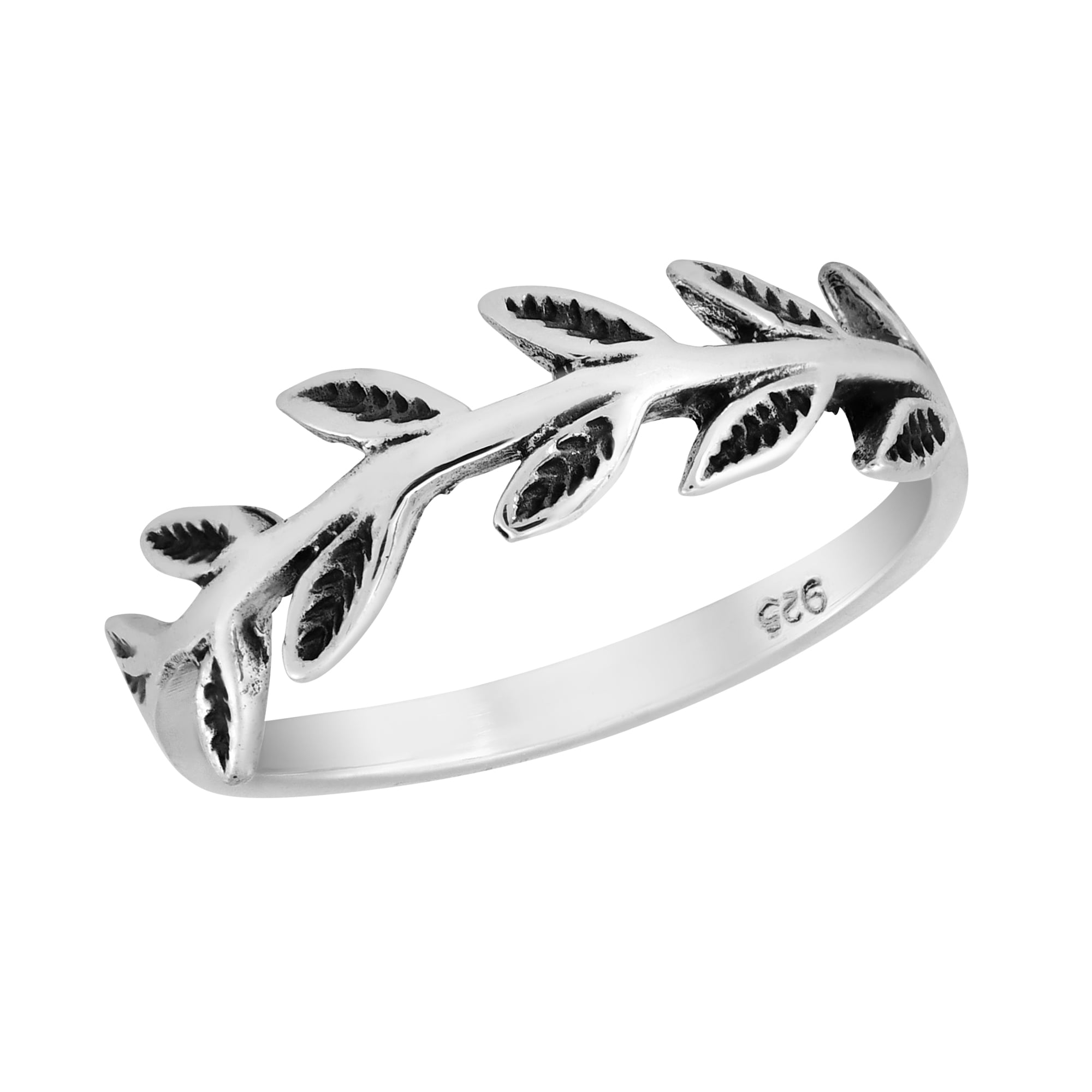 Iconic Peace Symbol Greek Olive Branch .925 Sterling Silver Band Ring-9 ...