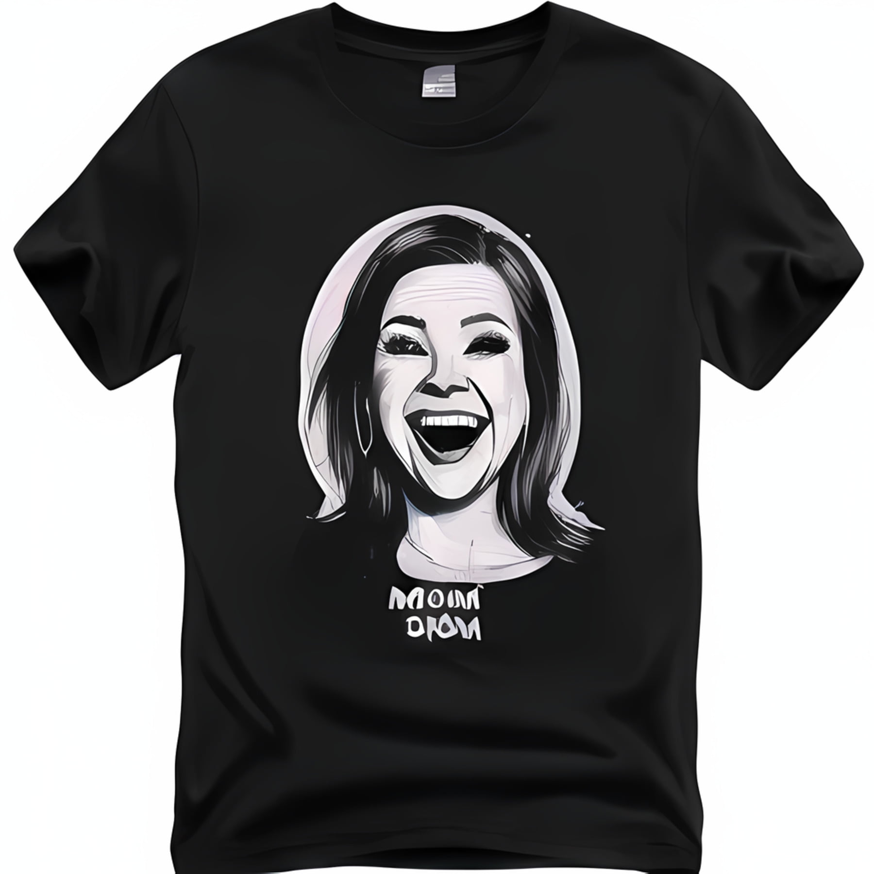 Iconic Phoebe Cates MOM Black T-Shirt: Laughing Face Graphic Shoulder ...