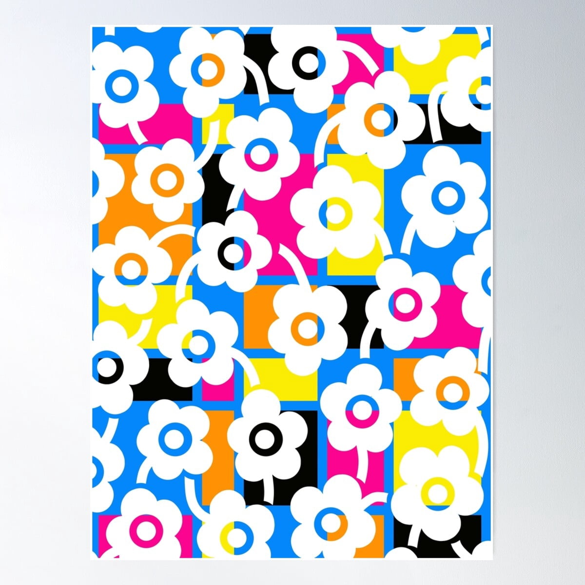 Iconic Retro Scandinavian Floral Pattern In Bauhaus Colors Poster Wall ...