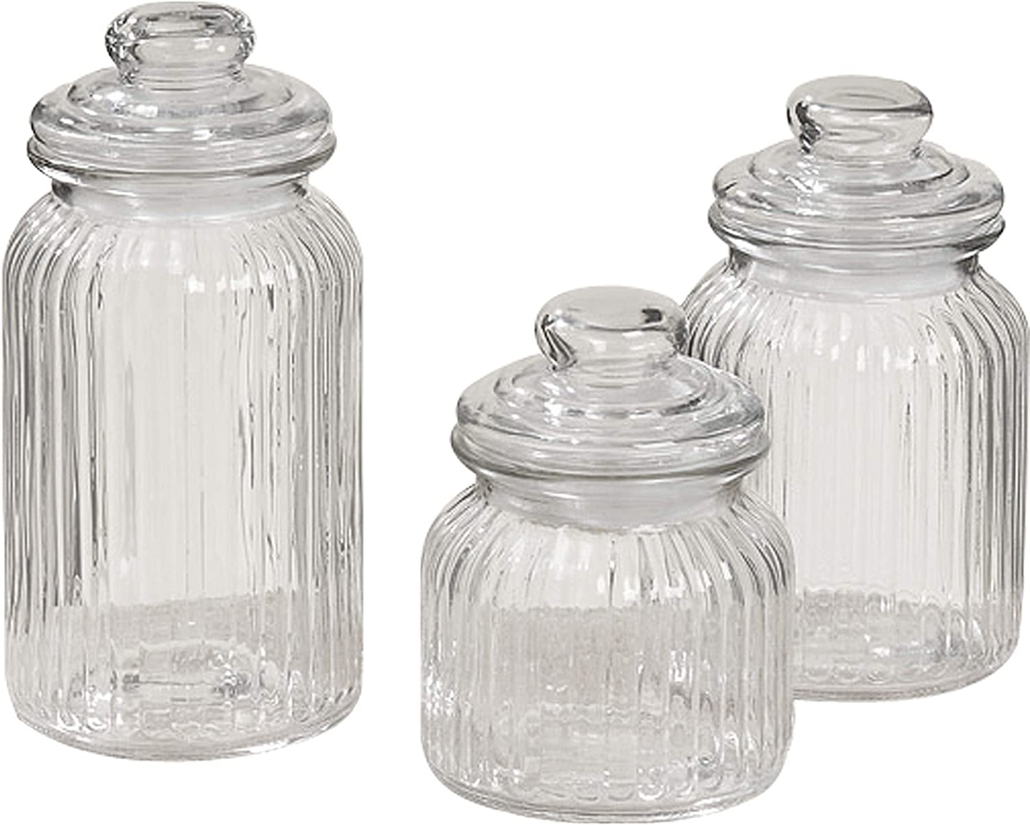 Iconic Ribbed and Knob Topped Clear Glass Kitchen Storage Jars, Set of ...