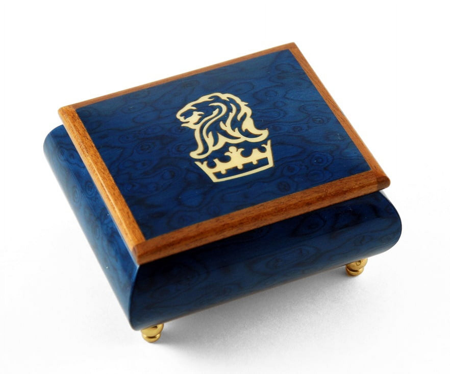 Iconic Royal Blue Lion and Crown Inlay Music Box - Jesu, Joy of Man's ...