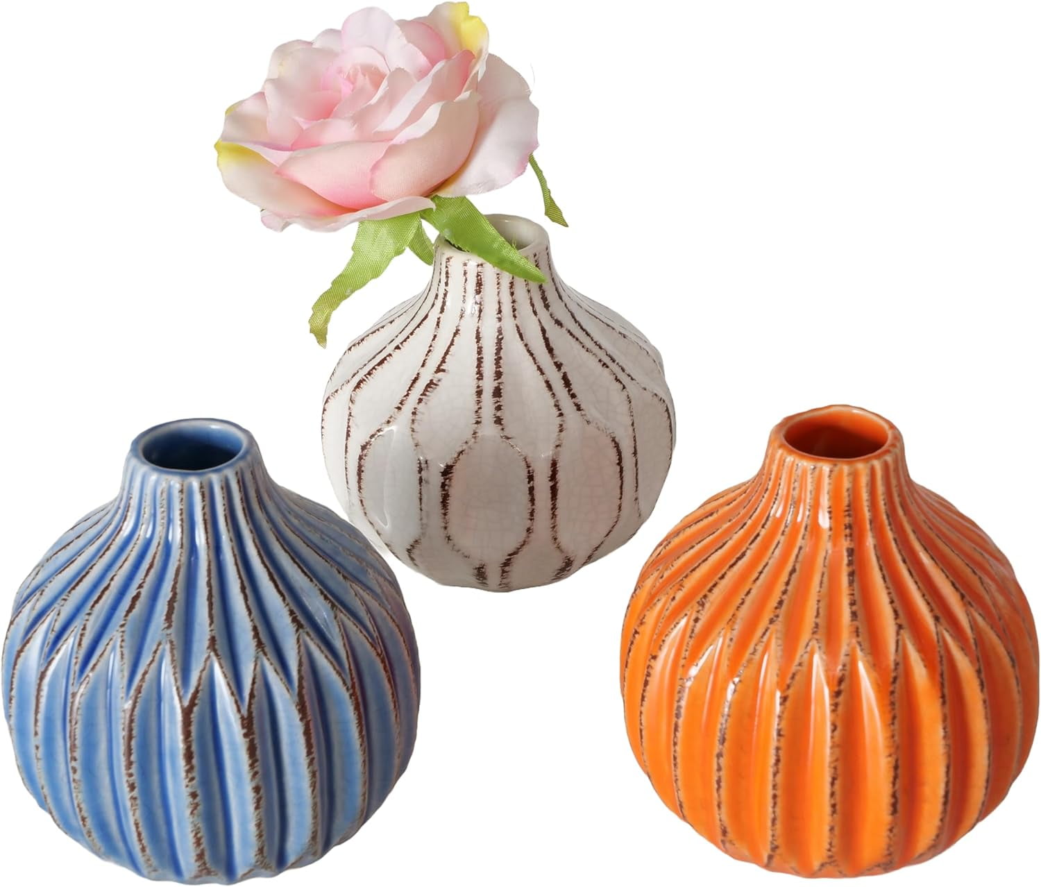 Iconic Scandi Baby Vases, Set of 3, Fluted, Turquoise Blue, Ivory and ...
