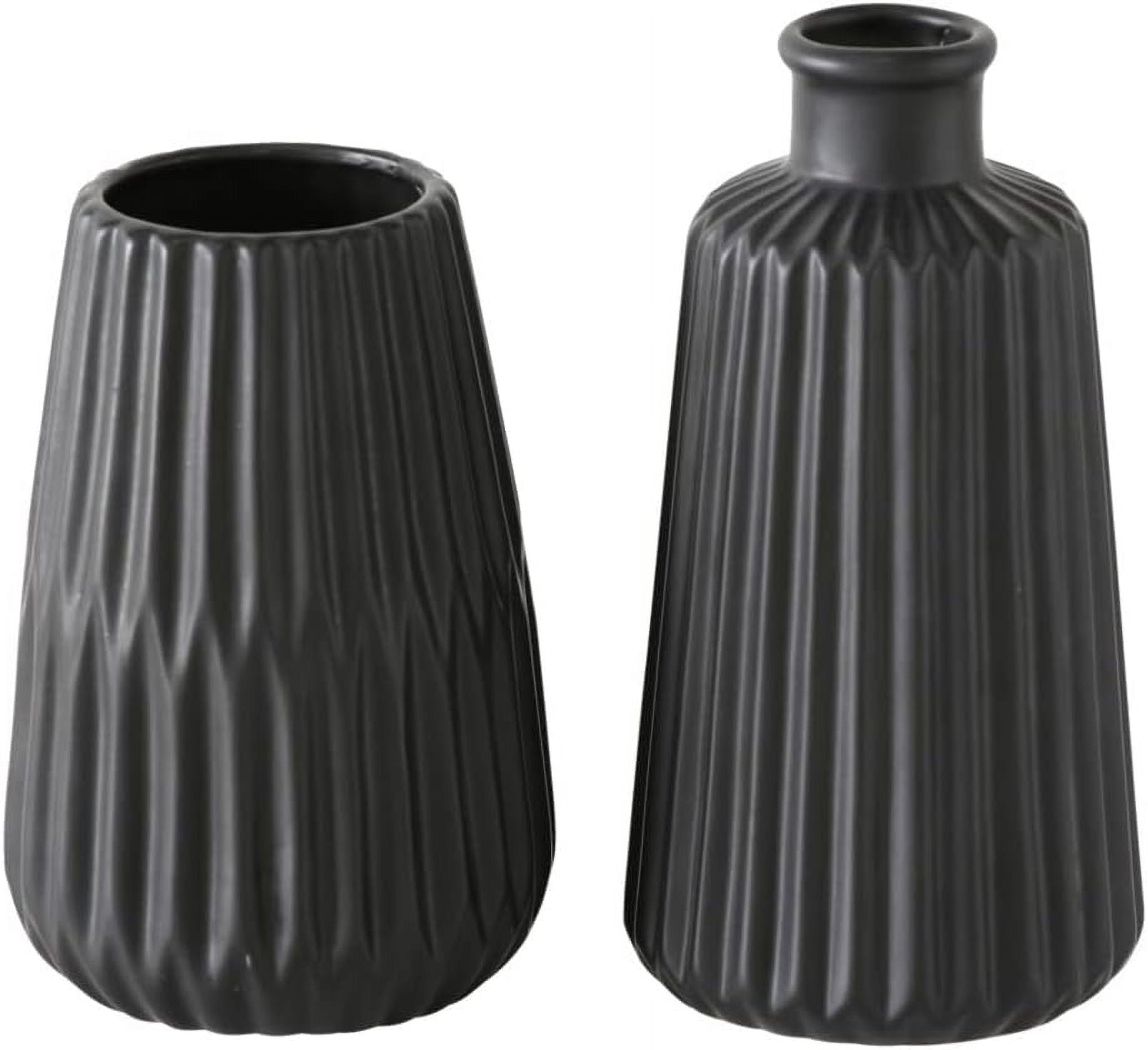 Iconic Scandi Vases, Set of 2, Fluted, Color Soaked Black, Matte Glaze ...