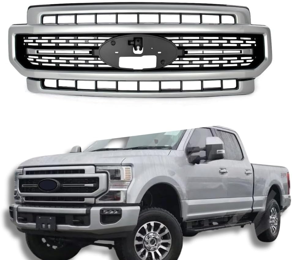 Iconic Silver Front Grill W/Black Insert Compatible with Ford F250 F350 ...
