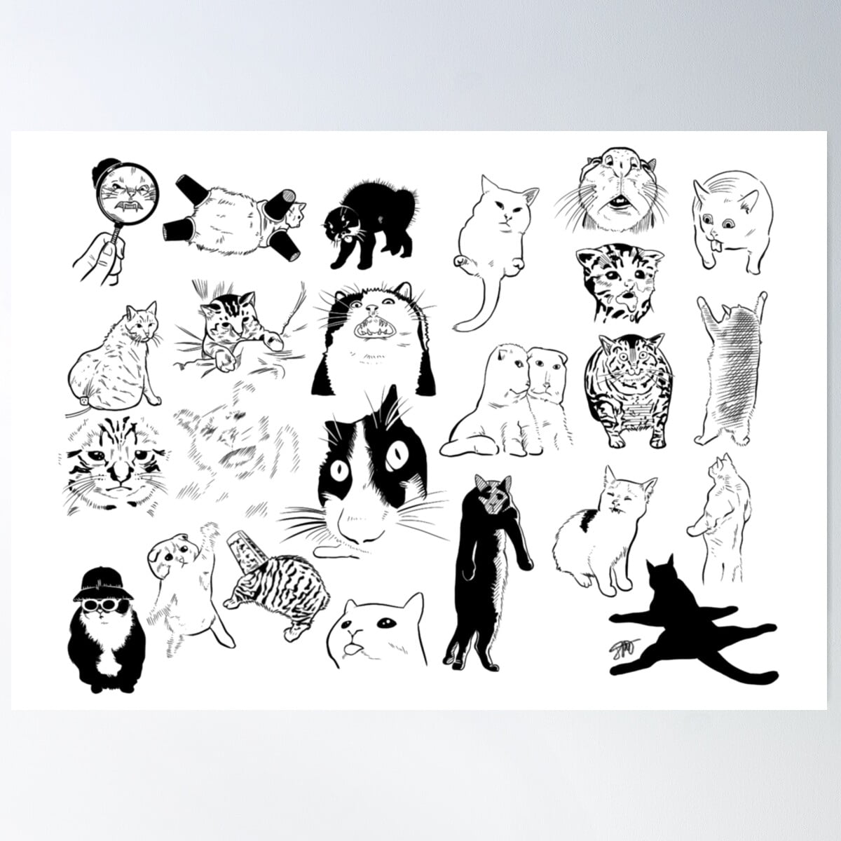 Iconic Weirdo Cats - Full Set 1 (Black) Poster Wall Art, Modern Wall ...