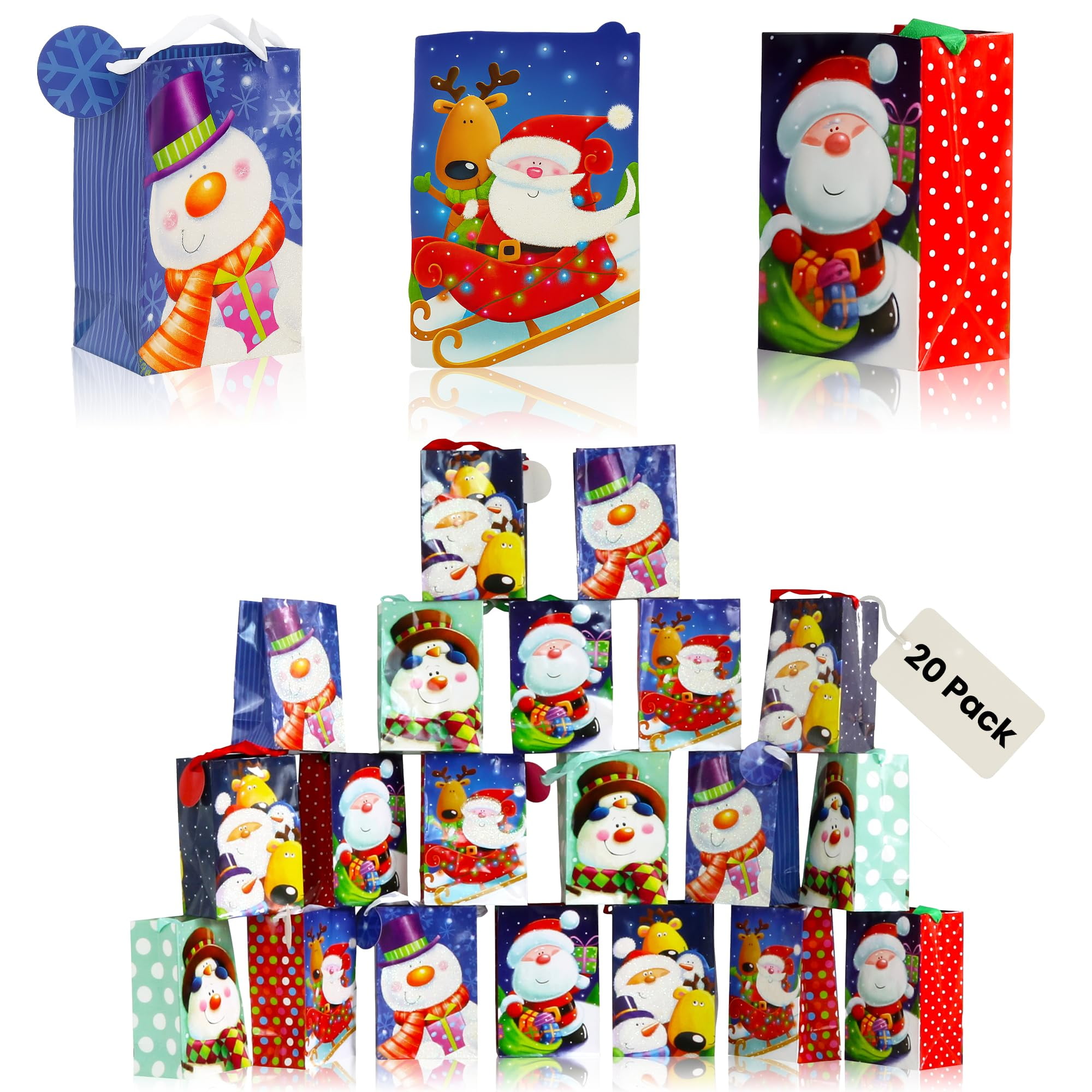 Iconikal 20-Pack Christmas Gift OKA4 Bags, Small 4x6x2.5-Inch, Snowman ...