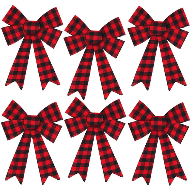 Iconikal 5-Loop Flannel Bows, Red Buffalo Plaid, 9 x 12-Inch, 6-Pack ...