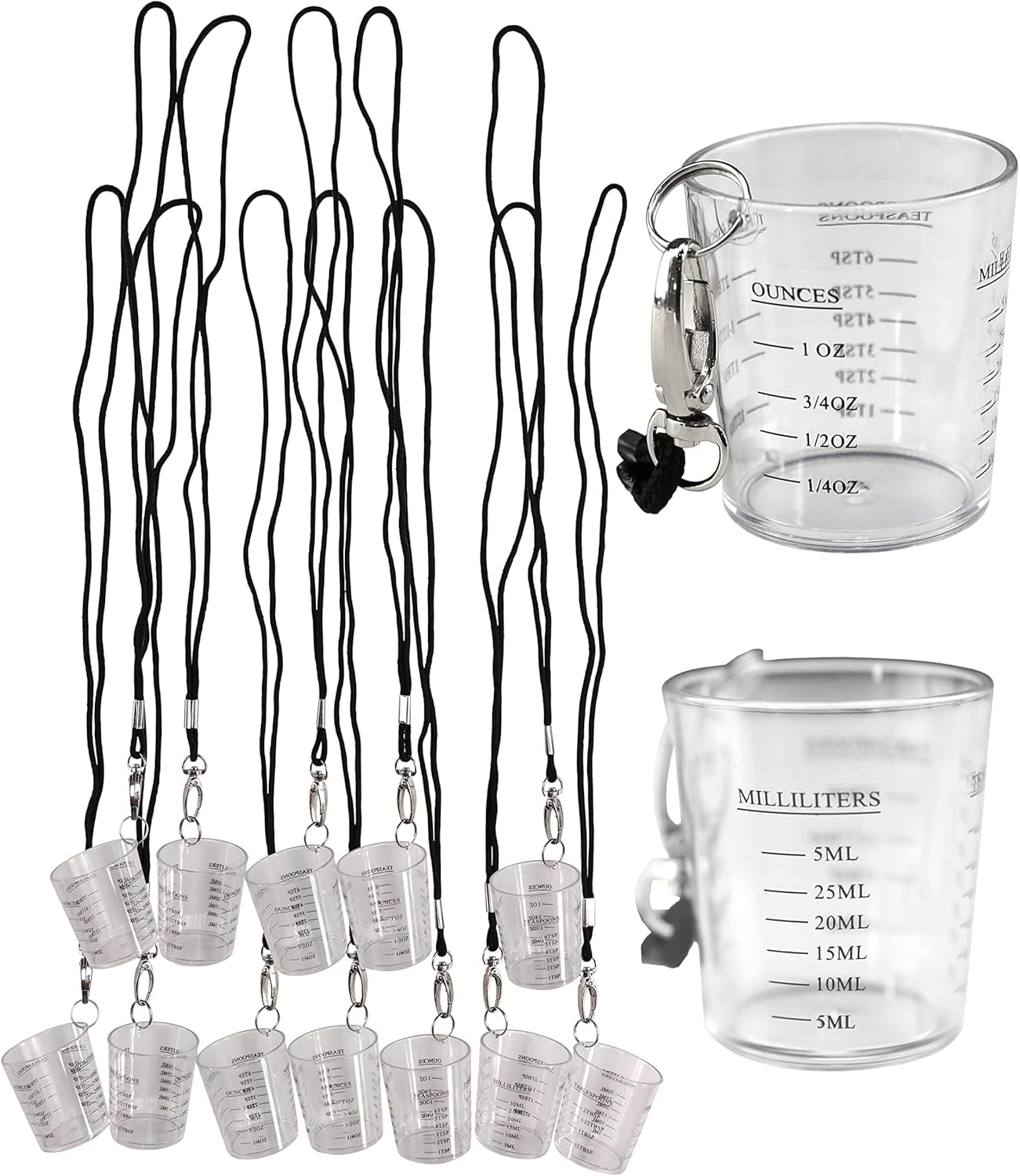 Iconikal Shot Glass Measuring Cup with Quick Clip on Lanyard, 12-Pack ...