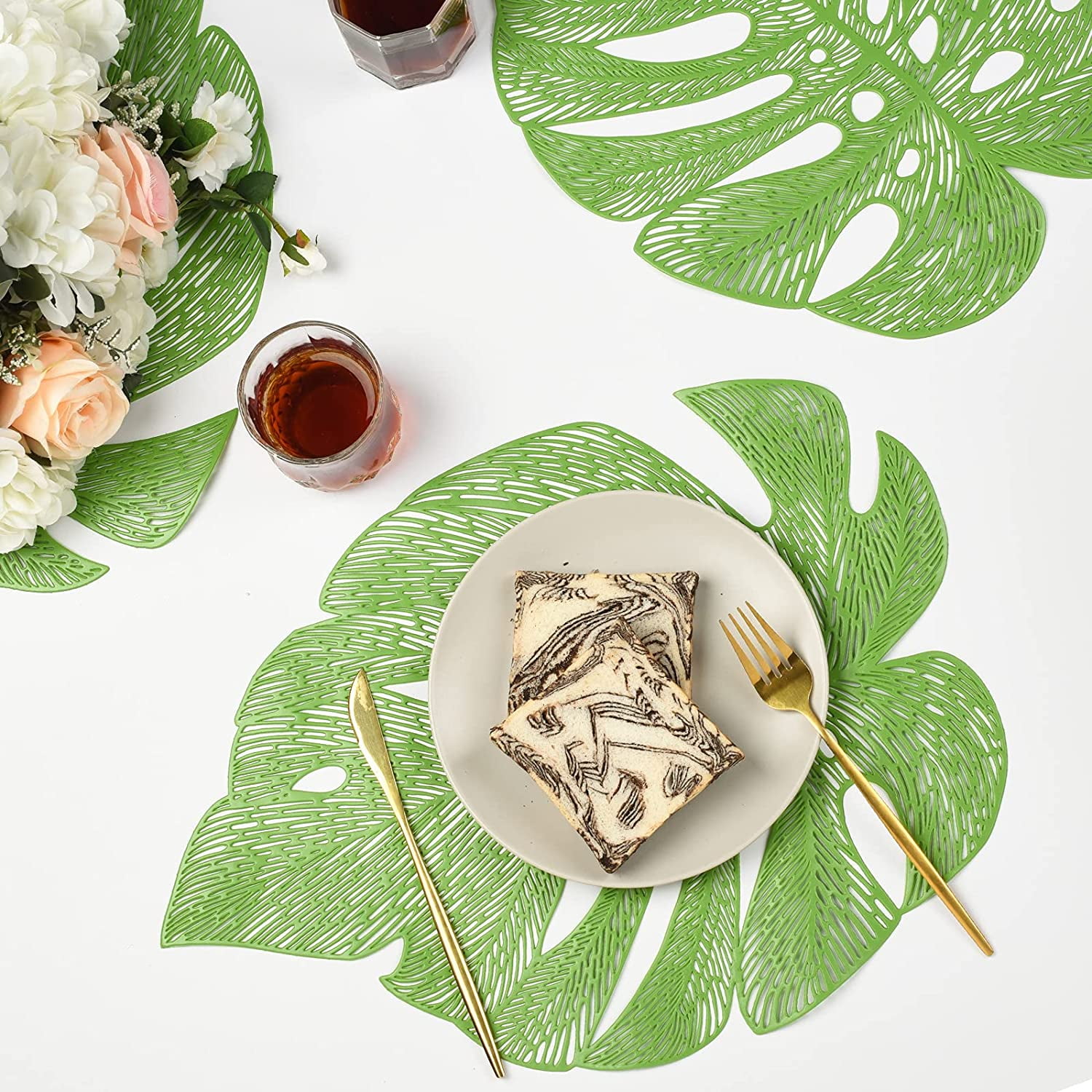 IcosaMro Leaf Placemats for Dining Table Set of 10 Artificial Palm ...