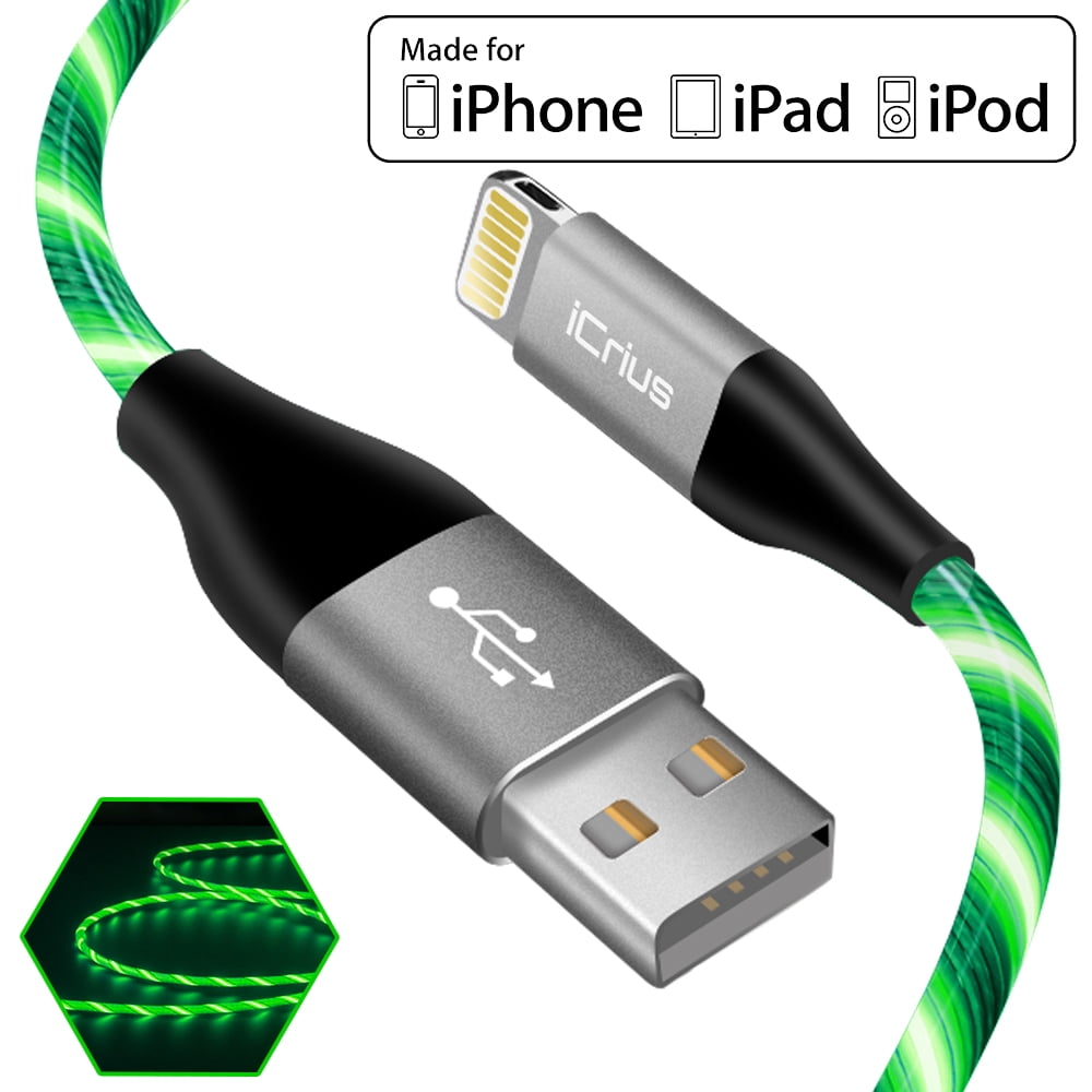 Icrius Lightning to USB Cable Led Light up MFi Certified Charger ...