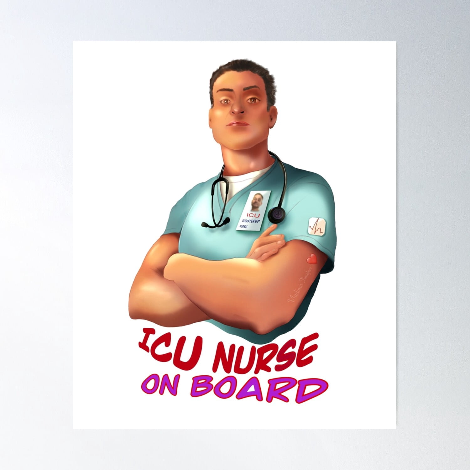 Icu Nurse On Board Poster Wall Art, Modern Wall Decor, 8x12 UNFRAMED ...