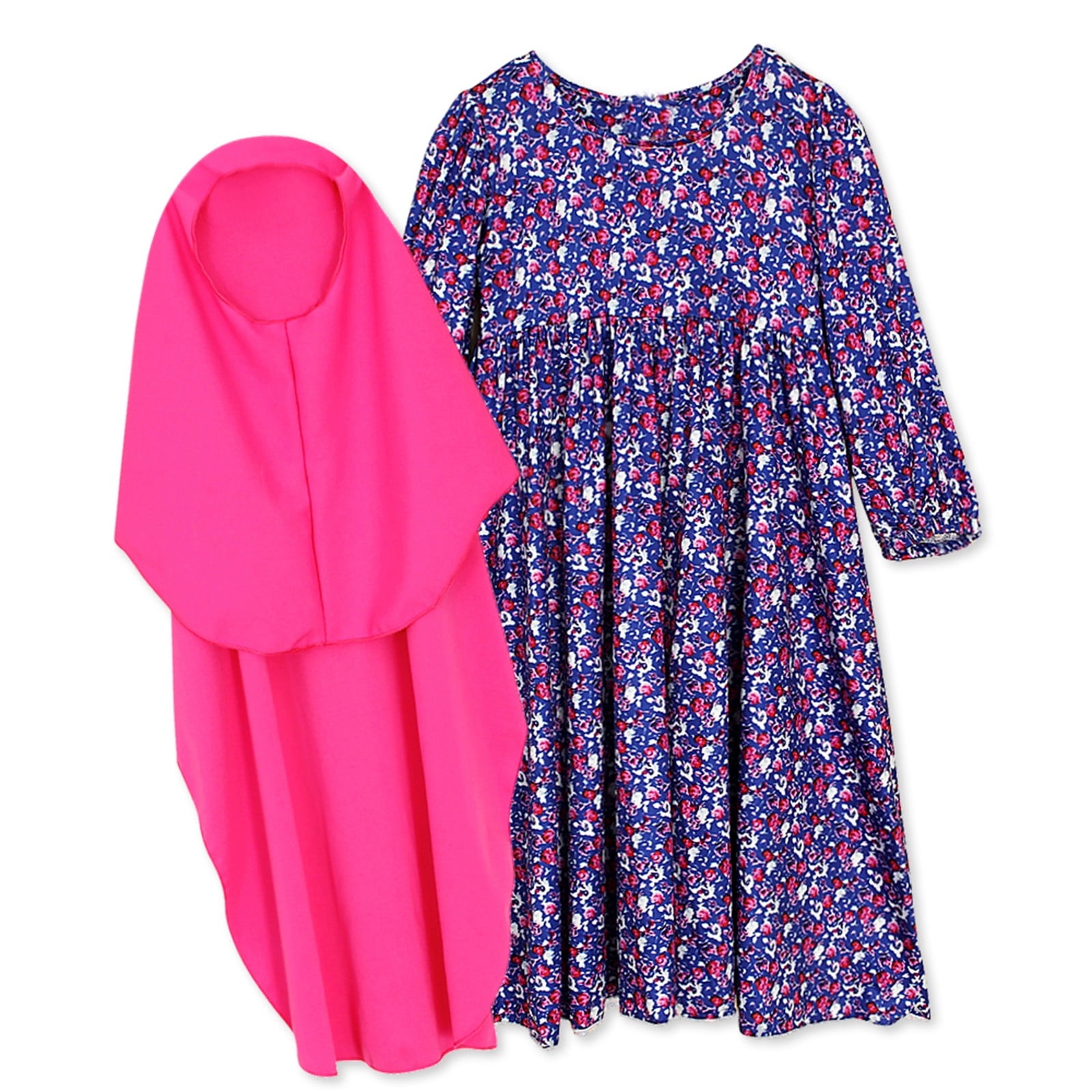 Icvfdpl Kids Girls Summer Outfits Floral Abaya With Hijab Full Length ...