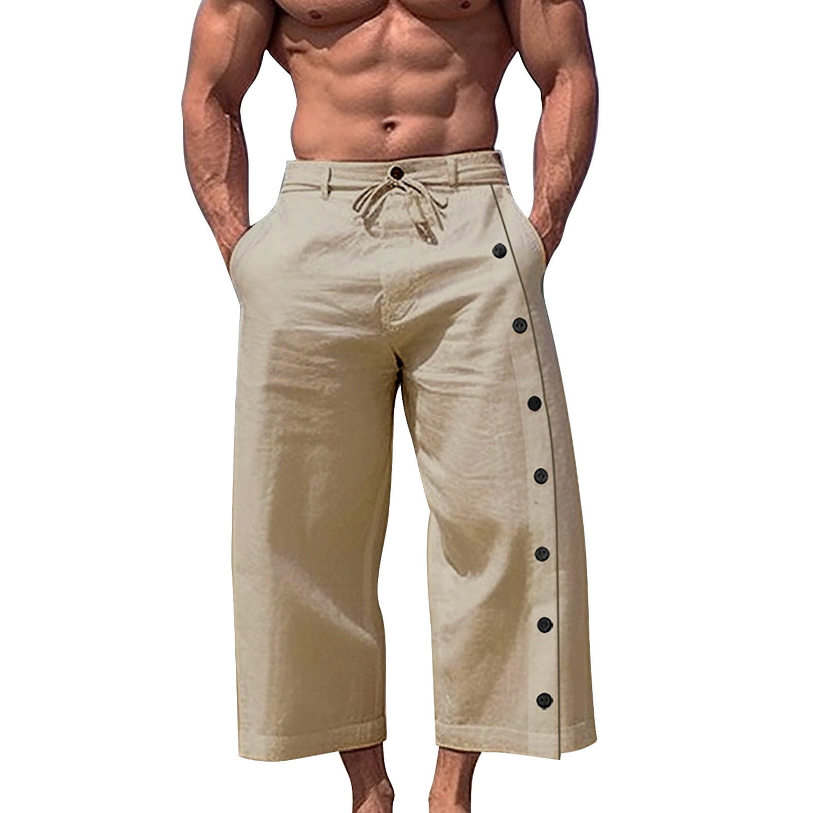 Icvfdpl Mens Casual Pants Solid Color Ankle Length Cotton Linen Multi ...