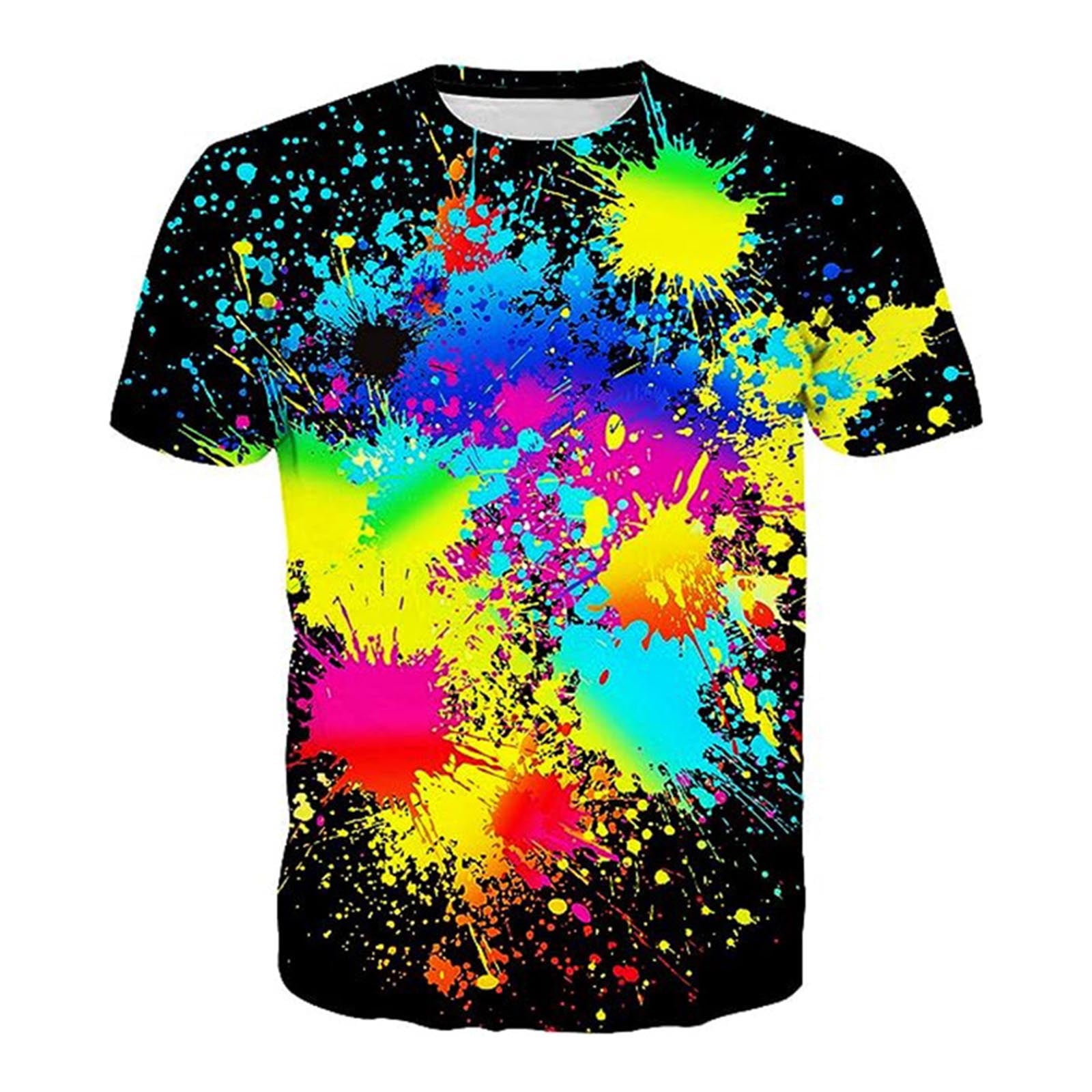 Icvfdpl Mens Shirts Summer Color Inkjet Digital Print Leisure Sports ...