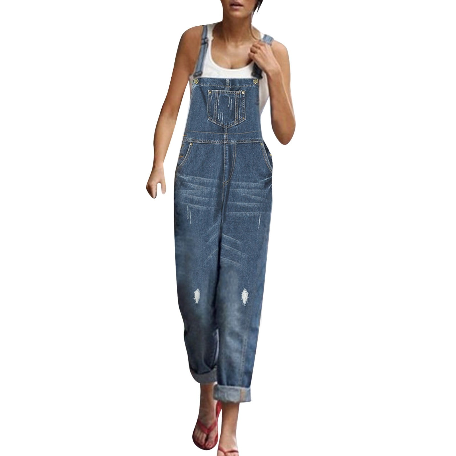 Icvfdpl Women'S Jeans Overalls Loose Fit Wide Leg Bib Stretch Jumpsuit ...