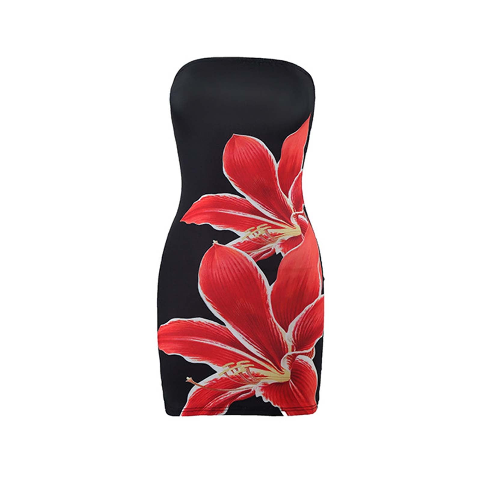 Icvfdpl Women's Formal Dresses Floral Print Strapless Bodycon Mini Sexy ...
