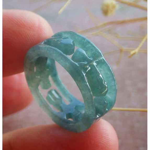 Icy Blue Water Green Natural A JADE Jadeite Jesus Cross RING USA. 4.25 ...